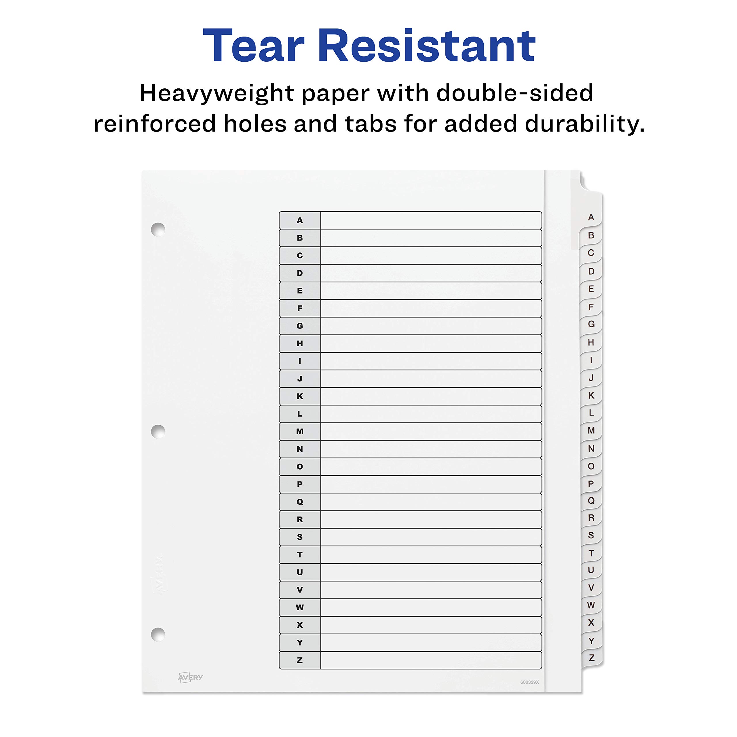 Avery Extra-Wide 26 Tab Dividers for 3 Ring Binders, Customizable Table of Contents, Multicolor Tabs, 1 Set (11166)