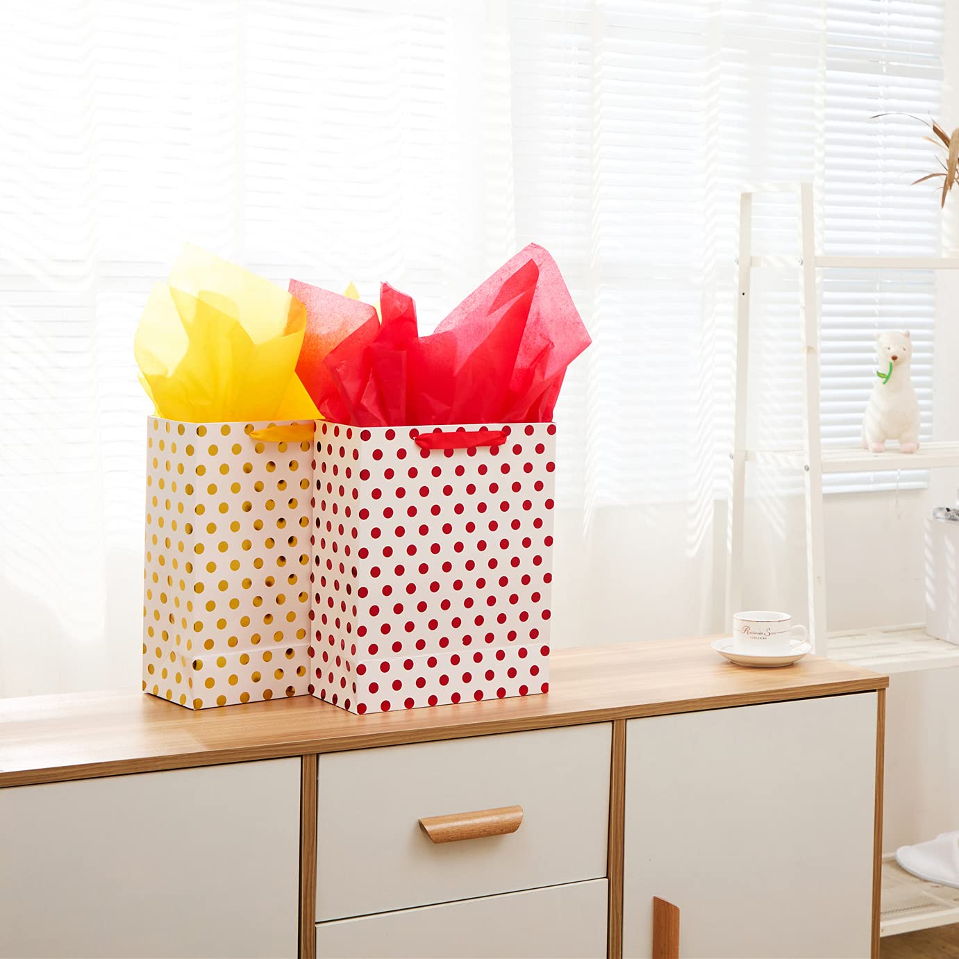 SUNCOLOR 4 Pack Large Gift Bags With Tissue Paper for Valentines's day, Birthday, Father's Day, Mother's and More