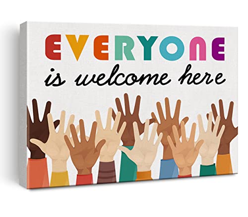 Equality Print Everyone is Welcome Here Diversity Sign Paintings Canvas Wall Art Colorful Teacher Poster Canvas Artwork Ready to Hang Classroom Decor