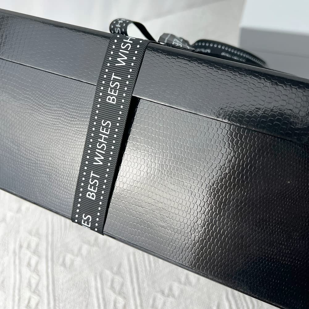 Manoczy Empty Gift Box 9.1×9.1×3.6 inch Folding Cardboard Birthday Present Container Ribbon (Black)