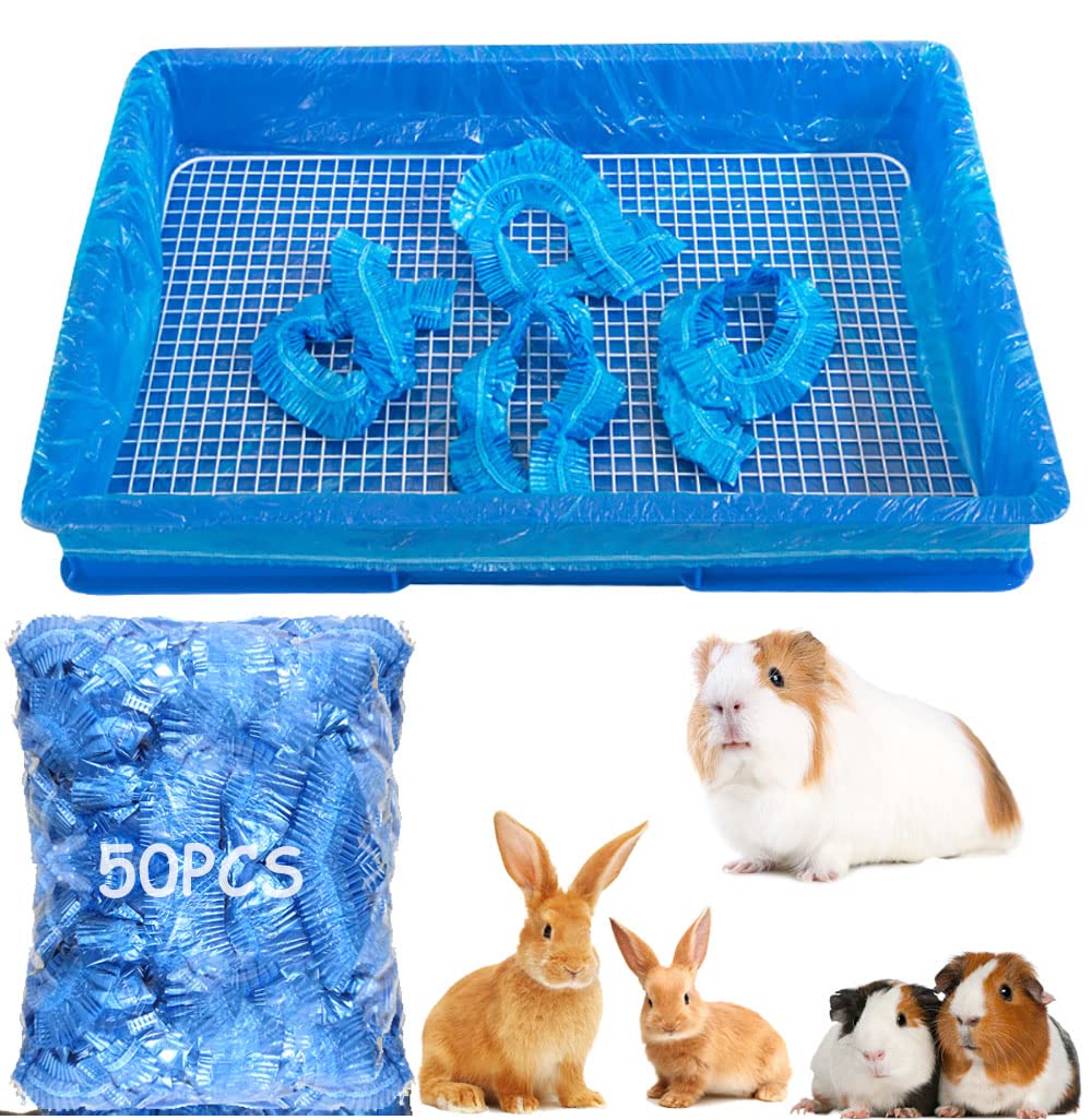 50Pcs Cage Liners for Small Animals-Upgrade Blue Disposable Rabbit Cage Liner Plastic Guinea Pig Cage Bedding Hamster Litter,Leak Proof Cage Liner Bag Toilet Film for Bunny Hamster Hedgehog Cage