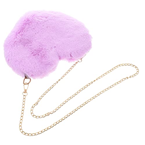 TENDYCOCO Heart Shaped Clutch Purse Faux Fur Shoulder Bag Crossbody Bag Fluffy Handbag (Violet)