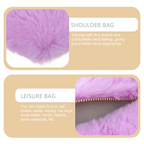 TENDYCOCO Heart Shaped Clutch Purse Faux Fur Shoulder Bag Crossbody Bag Fluffy Handbag (Violet)