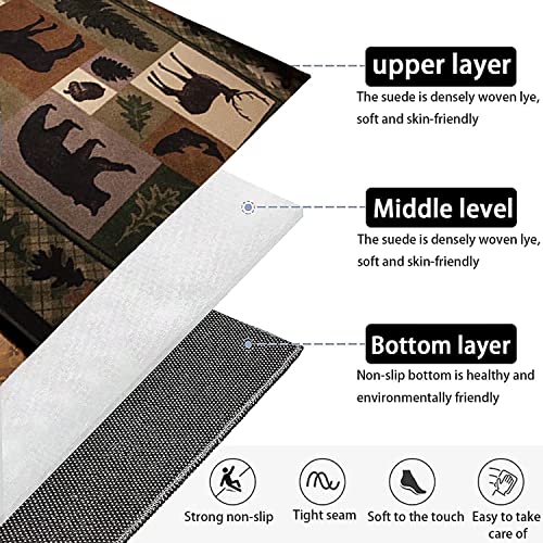 Black Animals Plants Print Pattern Living Room Area Rug Vintage European Style Rustic Rugs Bear Tree Deer Floor Carpet Mat,2'x3'