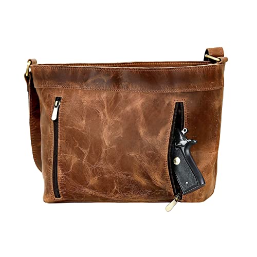 Concealed Carry Delaney Distressed Leather Crossbody Bags for Women-Vintage Leather Multi Pocket Shoulder Sling Womens Purses and Handbags by Vintage Couture