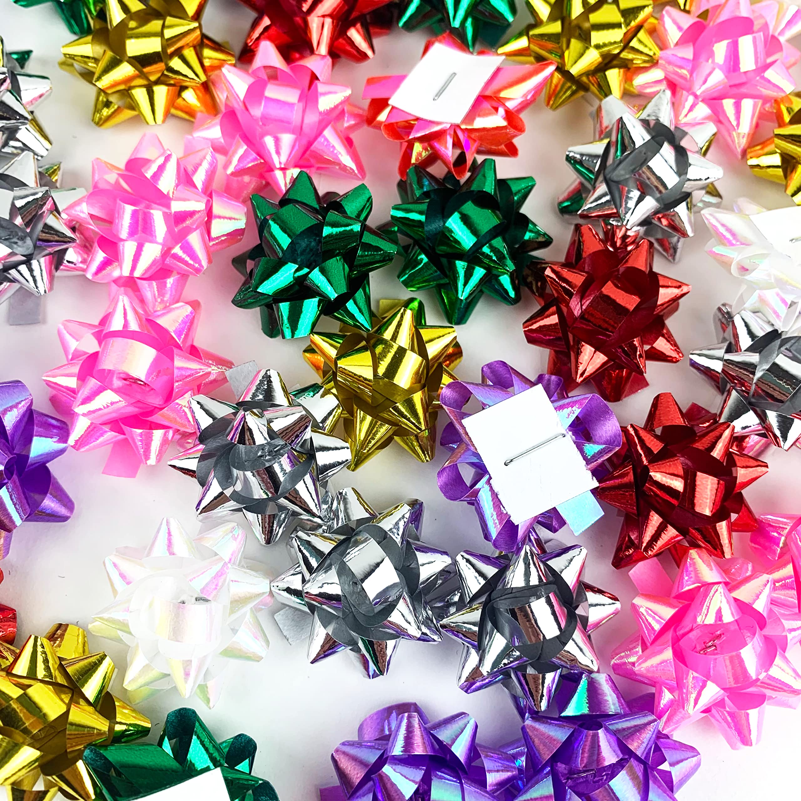 Worlds 50pc Assorted Mini Christmas Confetti Star Bows Self-Adhesive Gift Wrap Bows 1”Inch