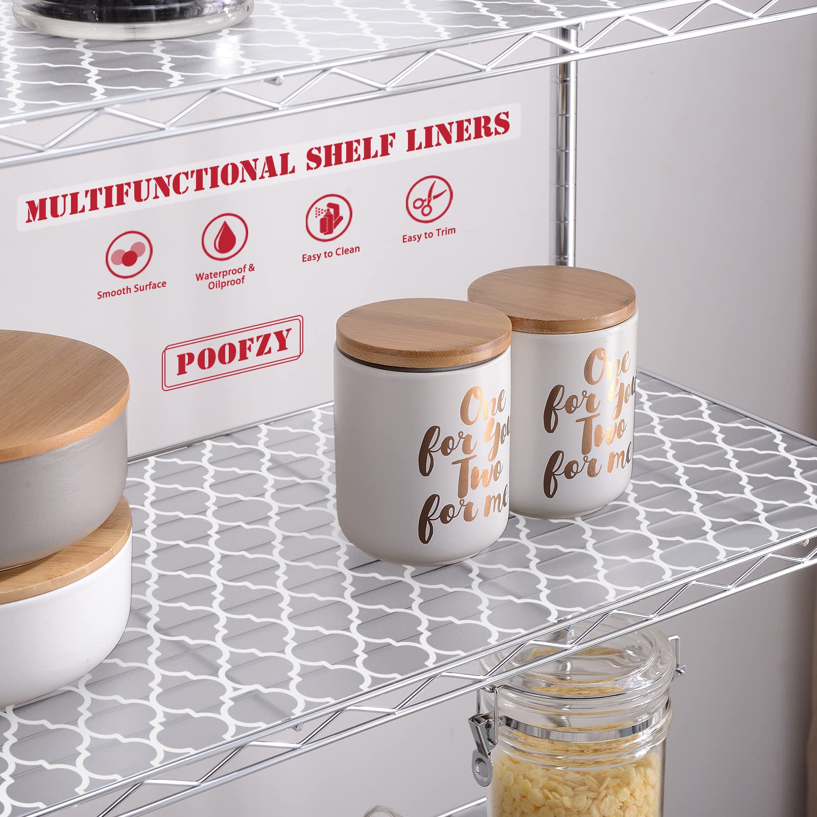 Poofzy Wire Shelf Liners Set of 5 Rolled, Non-Adhesive Waterproof Easy Liner for Kitchen and Pantry (14 Inch x 30 Inch)