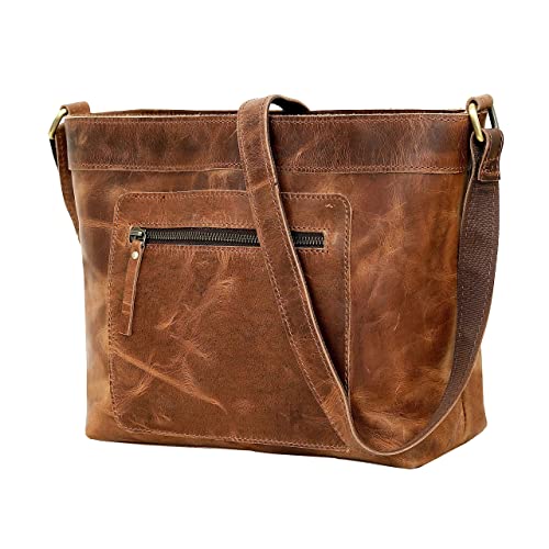 Concealed Carry Delaney Distressed Leather Crossbody Bags for Women-Vintage Leather Multi Pocket Shoulder Sling Womens Purses and Handbags by Vintage Couture