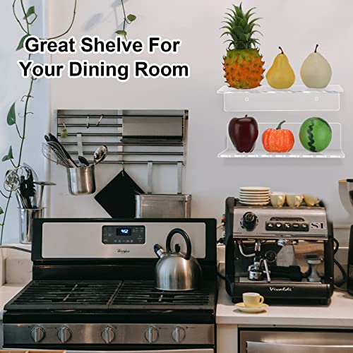 12 Pack Acrylic Floating Shelves 12 Inch Clear Acrylic Shelf Wall Display 4 mm Thick Invisible Book Shelves for Bedroom, Living Room, Bathroom, Office