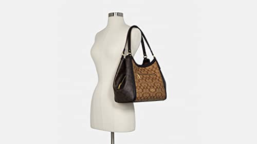 COACH C6831 Signature Blocked Kristy Shoulder Tote Hobo Bag Khaki Brown Multi
