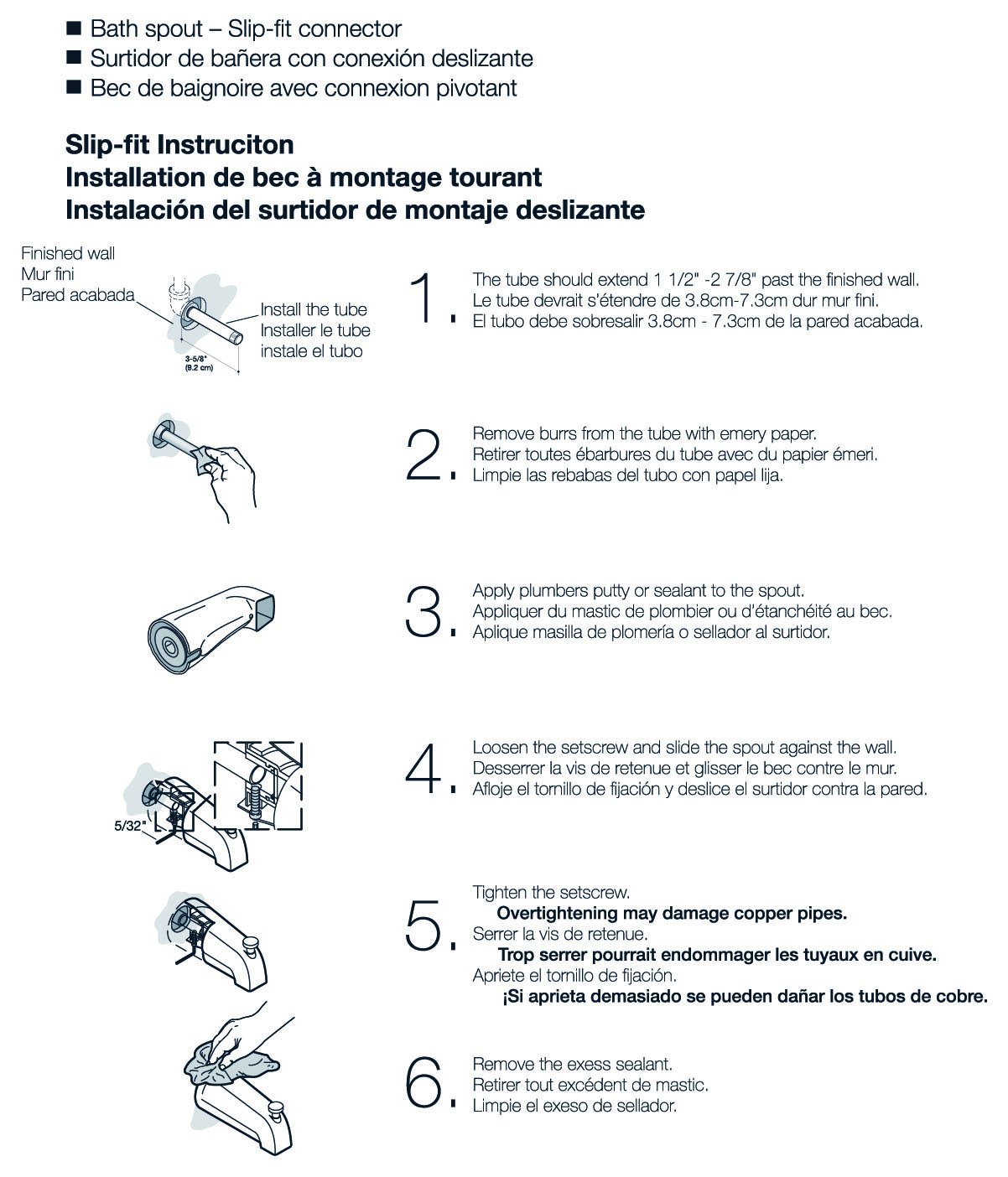 KOHLER GENUINE PART GP85556-CP DIVERTER BATH SPOUT - SLIP FIT CONNECTION, 1/2" Connection