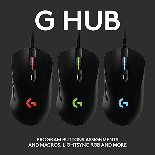 Logitech G403 Hero 25K Gaming Mouse, Lightsync RGB, Lightweight 87G+10G, Braided Cable, 25,600 DPI, Rubber Side Grips (Renewed)