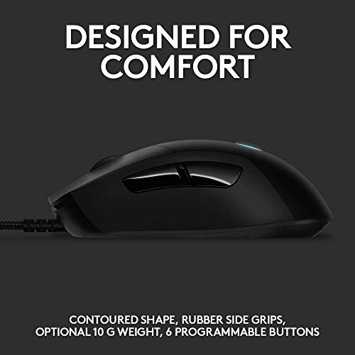 Logitech G403 Hero 25K Gaming Mouse, Lightsync RGB, Lightweight 87G+10G, Braided Cable, 25,600 DPI, Rubber Side Grips (Renewed)