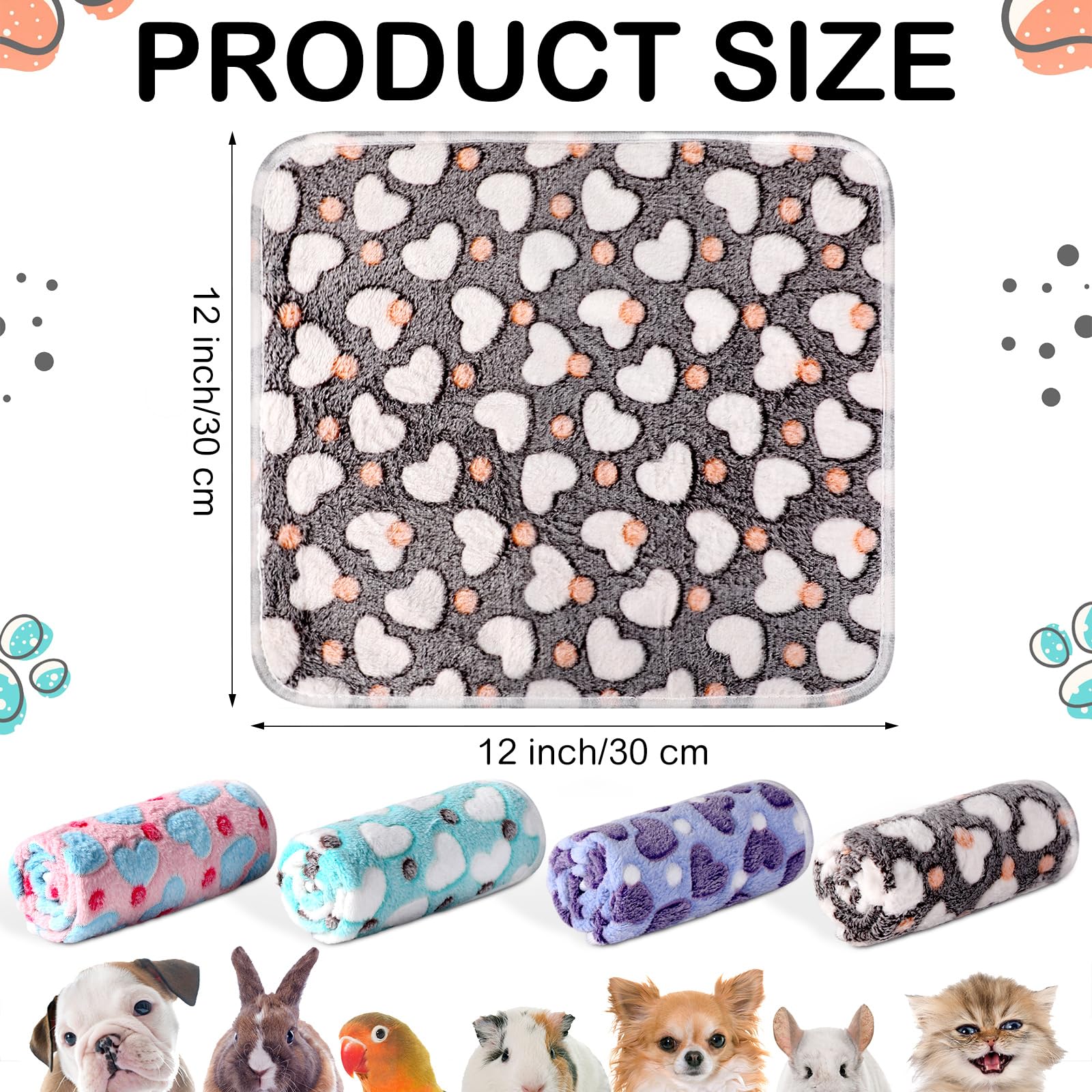 8 Pcs Guinea Pig Bedding Cage Liners Bulk Waterproof Blankets Small Animal Flannel Throw Bedding Absorbent Reusable Pet Pee Sleep Mat Pad Cover for Hamster Ferret (Heart,12 x 12 Inch)