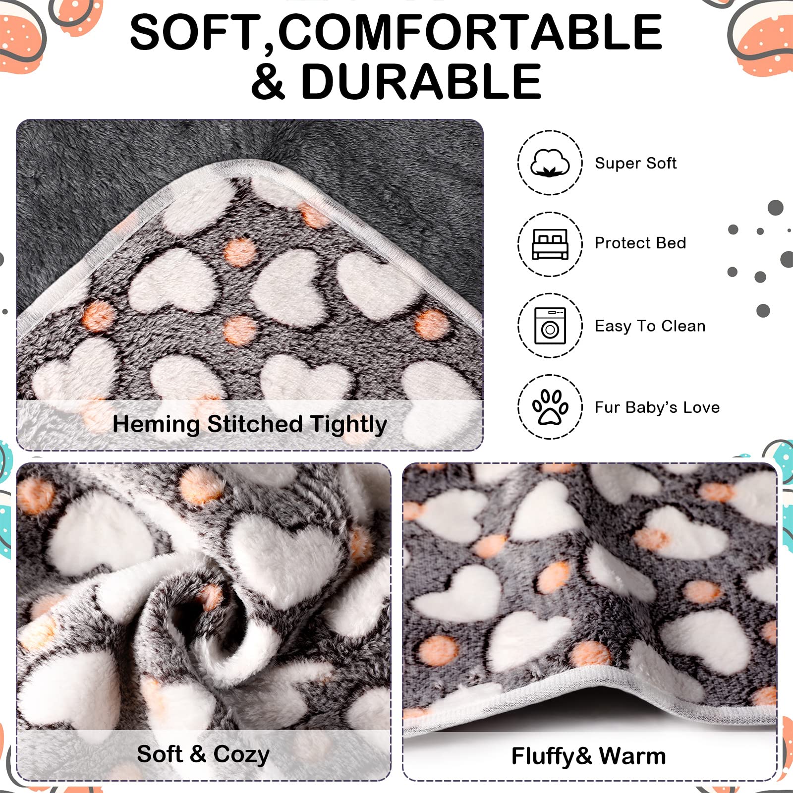 8 Pcs Guinea Pig Bedding Cage Liners Bulk Waterproof Blankets Small Animal Flannel Throw Bedding Absorbent Reusable Pet Pee Sleep Mat Pad Cover for Hamster Ferret (Heart,12 x 12 Inch)