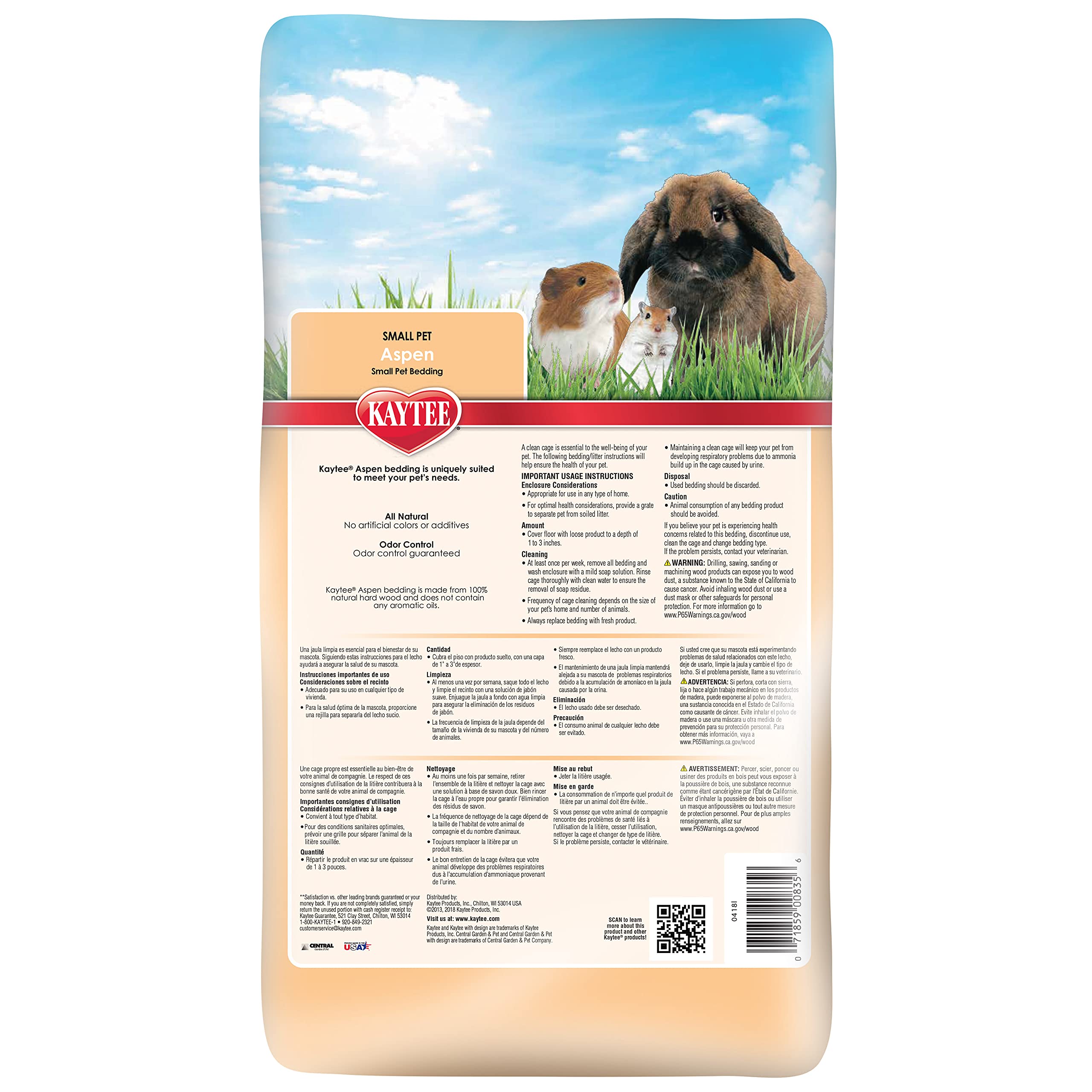 Kaytee Aspen Small Animal Pet Bedding For Pet Guinea Pigs, Rabbits, Hamsters, Gerbils, and Chinchillas, 19.7 Liters