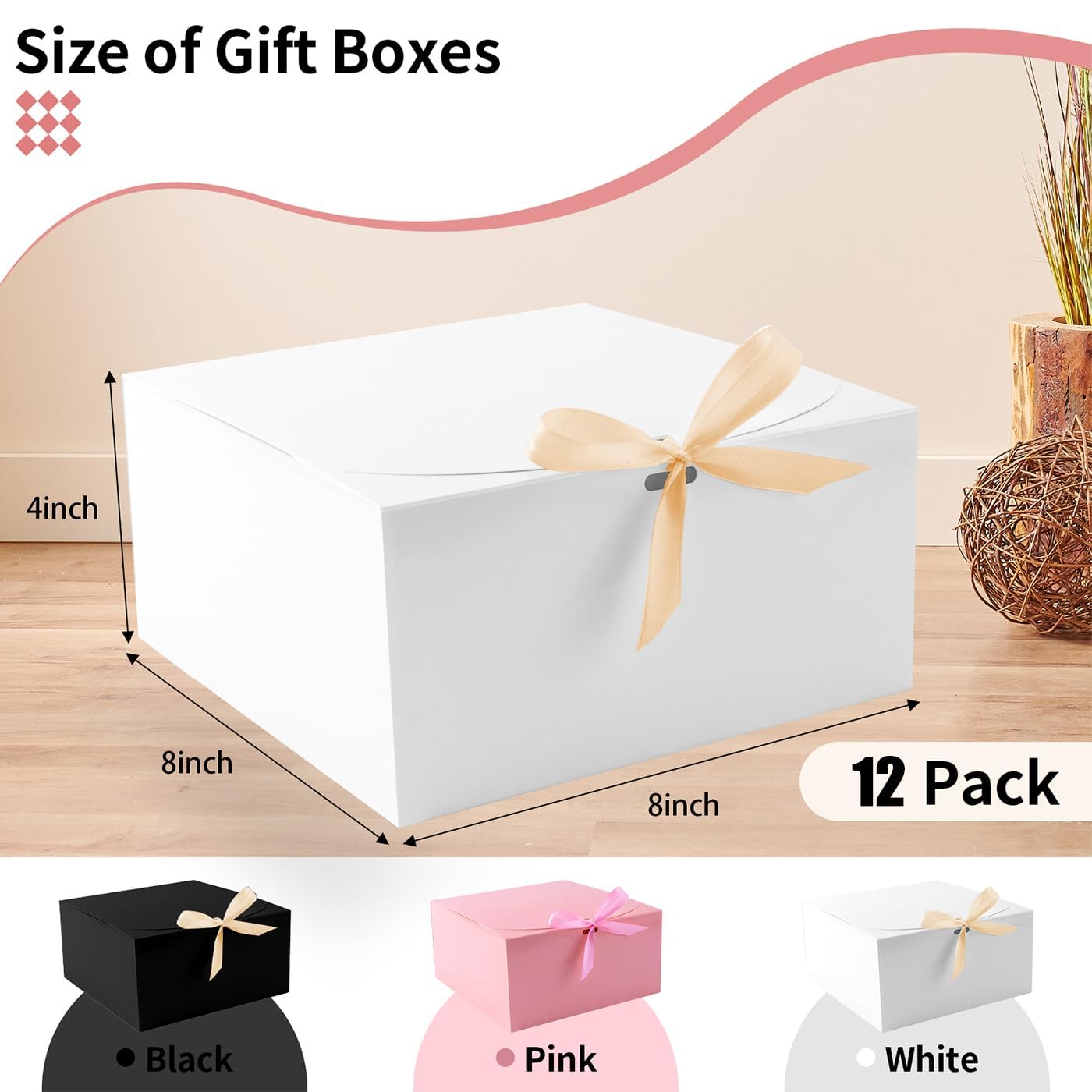 12pack Gift Boxes with Lids,White Gift Boxes Bulk with Gold Bow Ribbon,Bridesmaid Proposal Box for Presents Kraft Paper Gift Boxes for Wedding,Christmas,Halloween,Baby Shower
