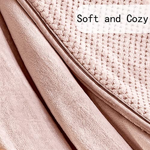 Mocaletto Luxury 3 Layers Fleece Throw Blanket,650 GSM Thick Decorative Warm Blanket Queen Size 90" x 90", Soft Velvet Winter Blanket for Sofa Couch Bed,Washable & Breathable,Pink