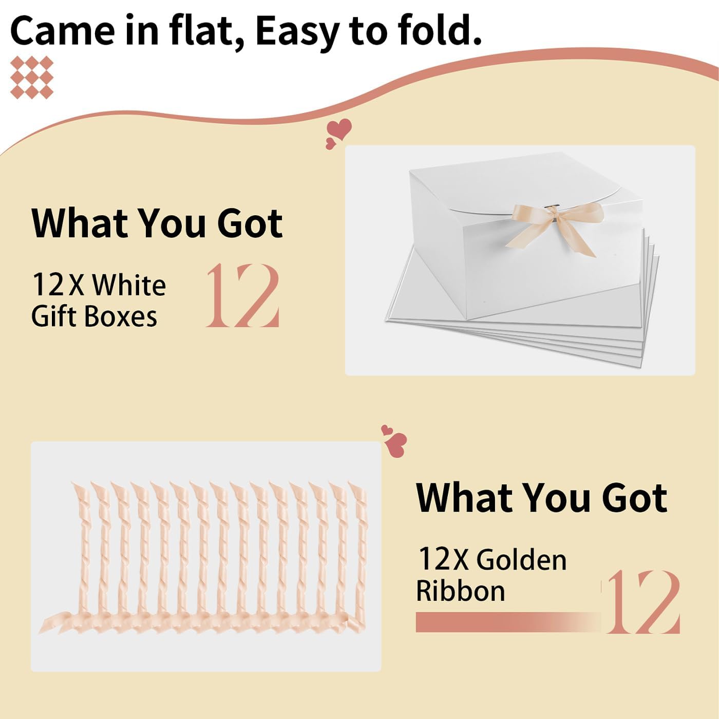 12pack Gift Boxes with Lids,White Gift Boxes Bulk with Gold Bow Ribbon,Bridesmaid Proposal Box for Presents Kraft Paper Gift Boxes for Wedding,Christmas,Halloween,Baby Shower