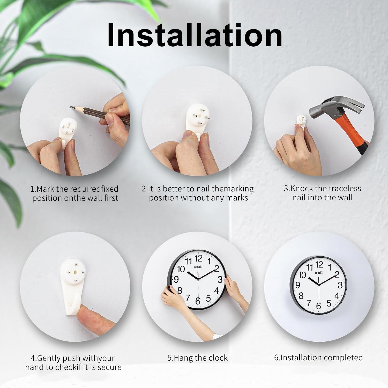 Yoobure 10 Inch Silent Quartz Decorative Wall Clock Non-Ticking Classic Digital Clock Battery Operated Round Easy to Read Home/Office/School Clock