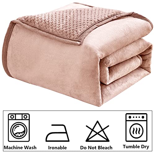 Mocaletto Luxury 3 Layers Fleece Throw Blanket,650 GSM Thick Decorative Warm Blanket Queen Size 90" x 90", Soft Velvet Winter Blanket for Sofa Couch Bed,Washable & Breathable,Pink