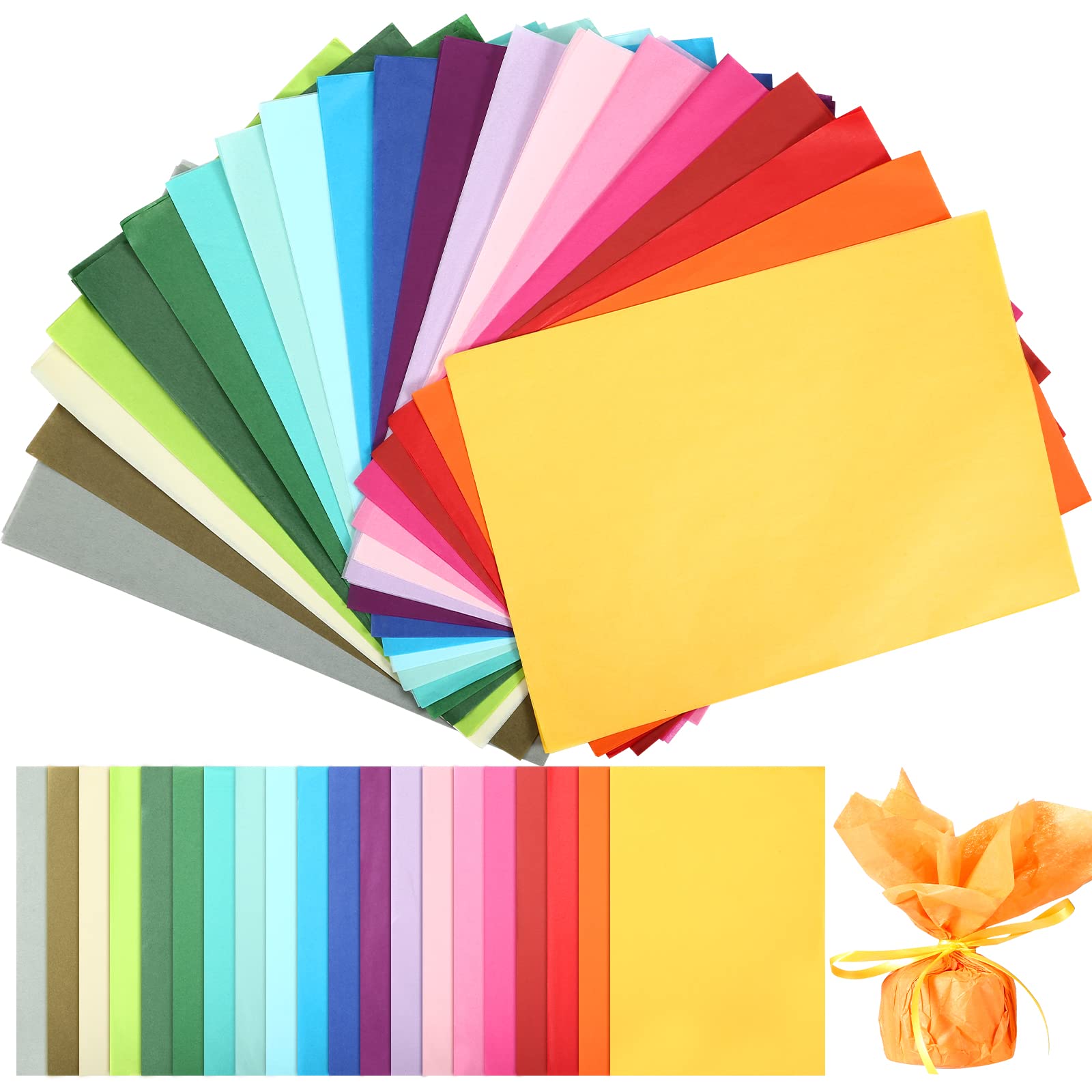 100 Sheet 20 Assorted Tissue Paper for Gift Wrapping, 14" x 20" Rainbow Colored Tissue Paper Bulk for Gift Wrapping Bags, Art Craft Floral Birthday Party Decorations Tissue Paper Pom Poms