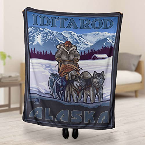 Iditarod Alaska Sled Dogs Ultra Fleece Bed Sofa Travel Cozy Blanket from Travel Artwork by Artist Paul A. Lanquist 60" x 80".
