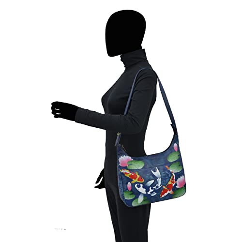Anna by Anuschka Women's Women s Genuine Leather Medium Shopper Bag, Koi Fish Blue, One Size US