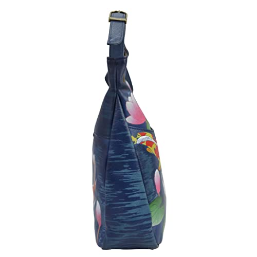 Anna by Anuschka Women's Women s Genuine Leather Medium Shopper Bag, Koi Fish Blue, One Size US