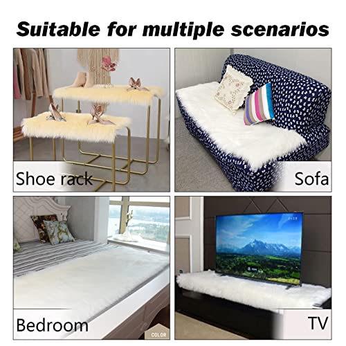 Soft Faux Sheepskin Rug, 1 x 4 Feet Rectangle Modern Area Rugs Washable No-Slip Cozy Carpet Mat for Bedroom Living Room, White