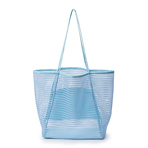 Women's Shoulder Handbag Mesh Handbag Summer Beach Tote Large Hobo Satchel Grocery Bags for Shopping Travel Outdoors, Light-Blue
