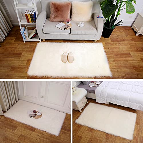 Soft Faux Sheepskin Rug, 1 x 4 Feet Rectangle Modern Area Rugs Washable No-Slip Cozy Carpet Mat for Bedroom Living Room, White