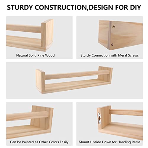 BIROLA Nursery Book Shelves Set of 4,Wood Floating Nursery Shelves for Wall,Wall Bookshelves for Kids,Bathroom Decor, Kitchen Spice Rack (Set of 4)
