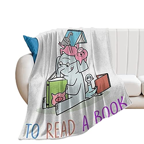 It's A Good Day to Read A Book Elephant and Piggie Blanket Soft Flannel Throw Blanket Gifts for Boys Girls Adults Comfy Cozy Couch Travel Blankets for Living Room, 50X60 Inches