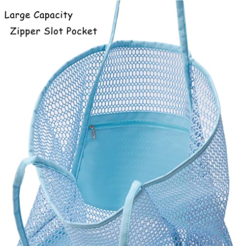 Women's Shoulder Handbag Mesh Handbag Summer Beach Tote Large Hobo Satchel Grocery Bags for Shopping Travel Outdoors, Light-Blue