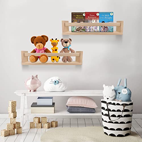 BIROLA Nursery Book Shelves Set of 4,Wood Floating Nursery Shelves for Wall,Wall Bookshelves for Kids,Bathroom Decor, Kitchen Spice Rack (Set of 4)