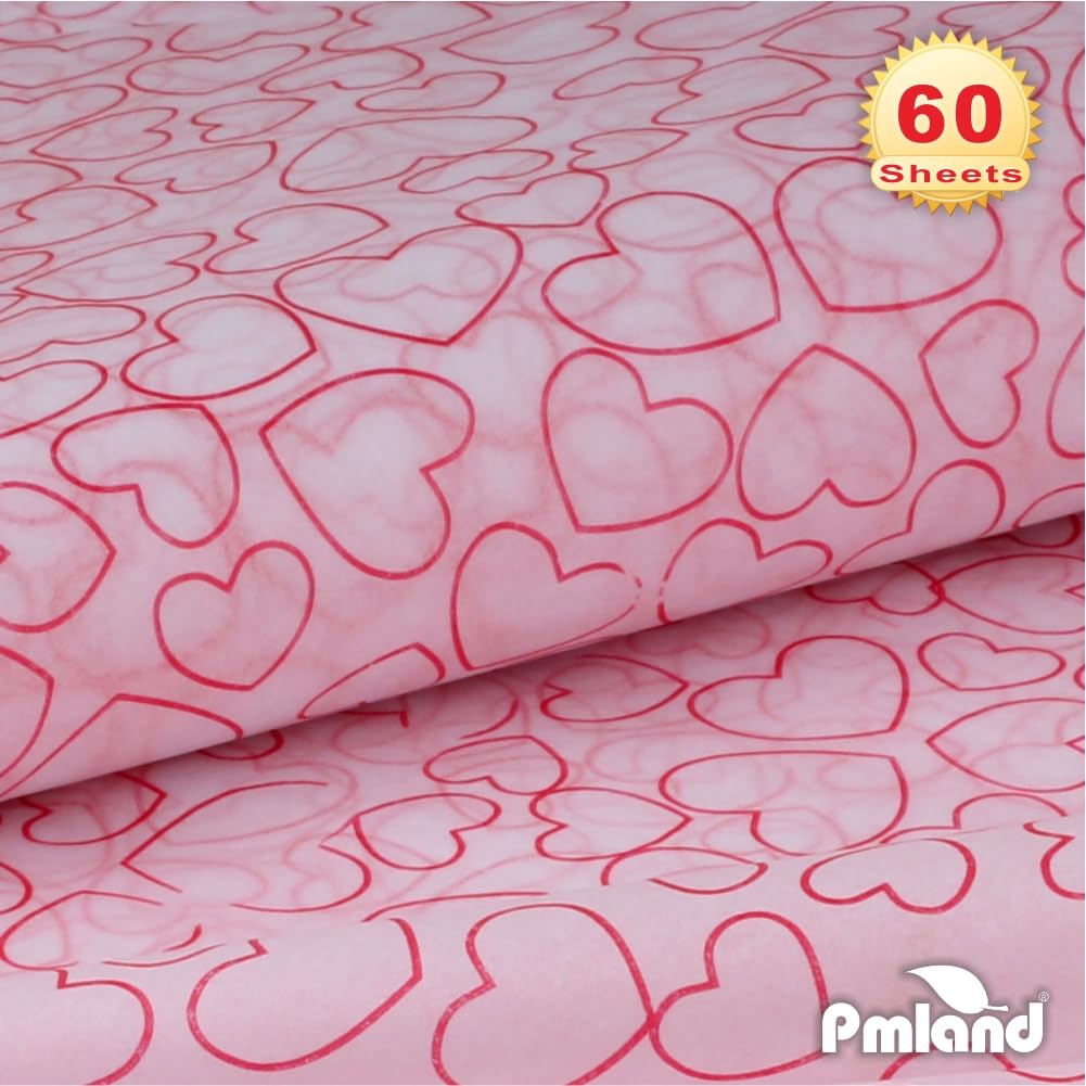 PMLAND Premium Quality Gift Wrap Printed Tissue Paper - Valentine Heart - 15 Inches X 20 Inches 60 Sheets