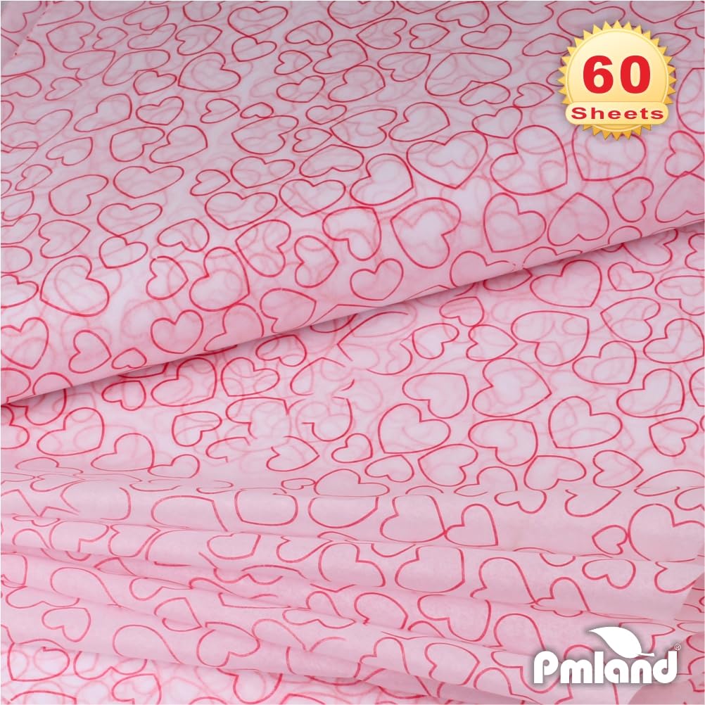 PMLAND Premium Quality Gift Wrap Printed Tissue Paper - Valentine Heart - 15 Inches X 20 Inches 60 Sheets