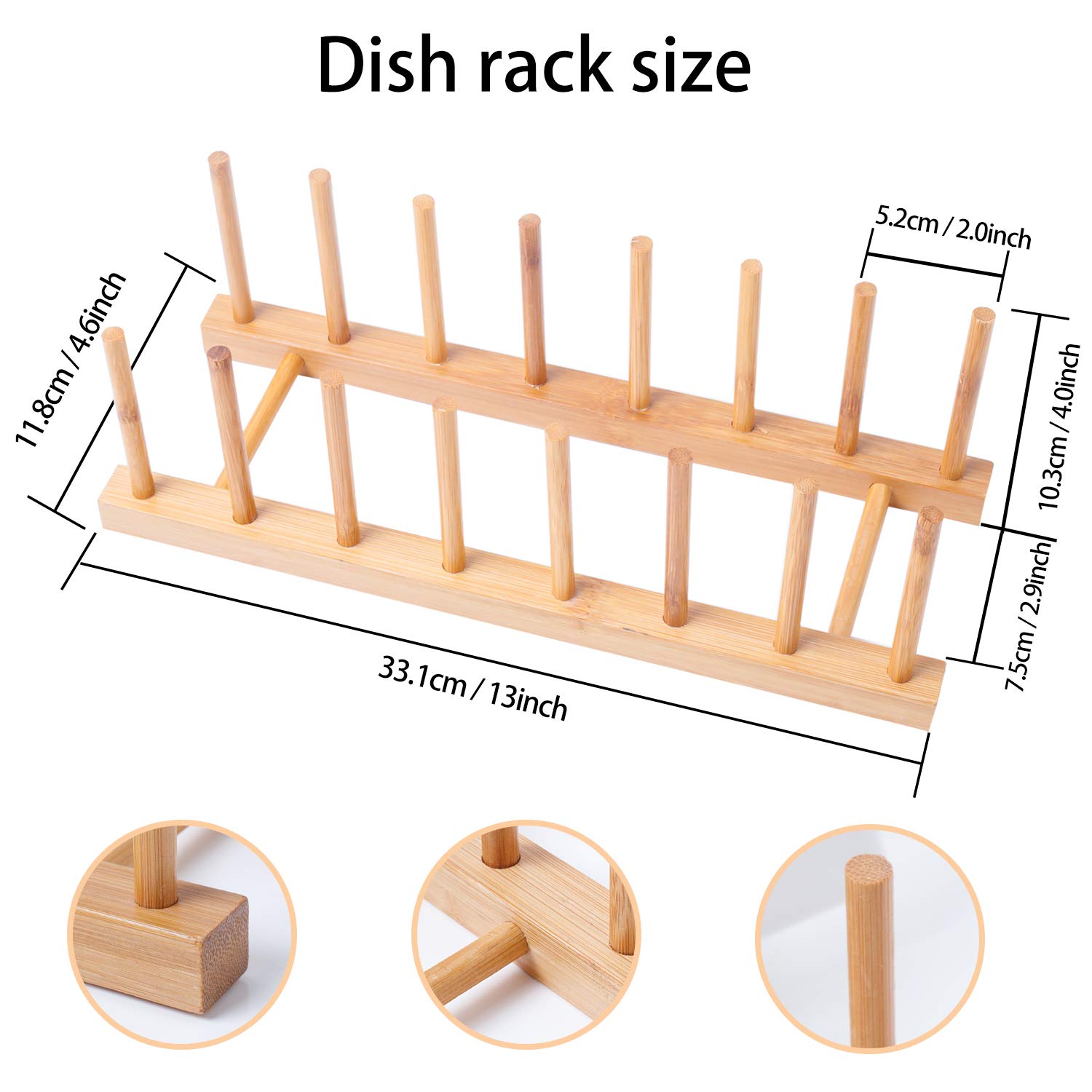 Wevapers 4Pack Bamboo Wooden Dish Rack, Plate Rack Stand Pot Lid Holder, Kitchen Cabinet Organizer for Cup, Cutting Board, Bowl, Drying Rack and More