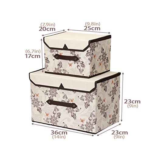 weallbuy Storage Boxes with Lids, 4 Foldable Storage Bins, Organizer Bins Set for Clothes Toys Books Cosmetics Sundries (Moring Glory)