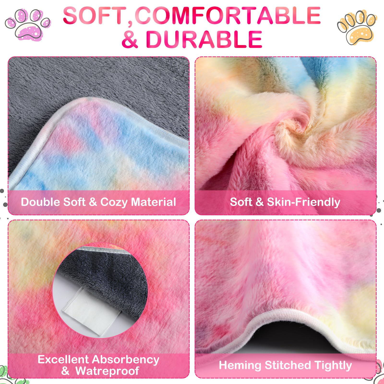 4 Pcs Waterproof Guinea Pig Blankets Washable Small Animal Fleece Bedding Absorbent Guinea Pig Cage Liners Reusable Pet Pee Pad Sleep Mat Pad Cover for Hamster Ferret (Tie Dye Pattern,24 x 16 Inch)