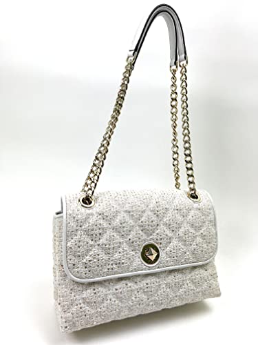Kate Spade Natalia Sequin Tweed Fabric Medium Flap Crossbody (White multi)
