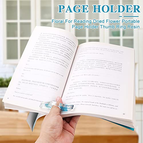 CALIDAKA 2pcs Transparent Thumb Book Page Holder Resin Book Page Holder Handmade Dried Flower Resin Thumb Ring Page Holder,Finger Bookmark Holder,for Reader Book Lover Literary(Transparent)