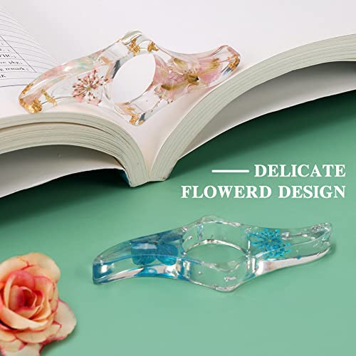 CALIDAKA 2pcs Transparent Thumb Book Page Holder Resin Book Page Holder Handmade Dried Flower Resin Thumb Ring Page Holder,Finger Bookmark Holder,for Reader Book Lover Literary(Transparent)