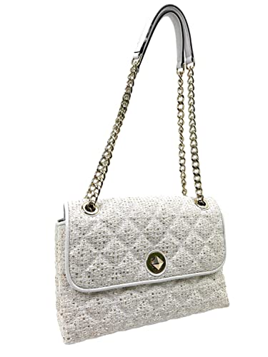 Kate Spade Natalia Sequin Tweed Fabric Medium Flap Crossbody (White multi)