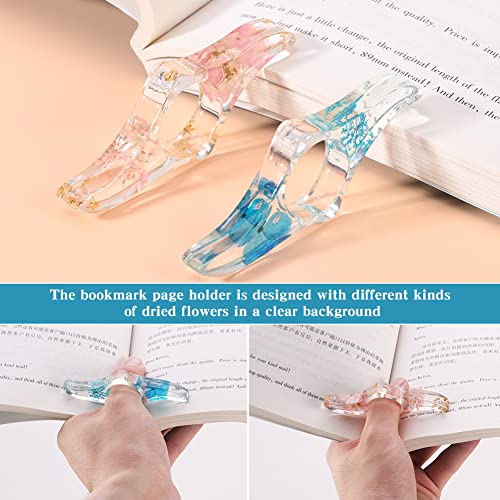 CALIDAKA 2pcs Transparent Thumb Book Page Holder Resin Book Page Holder Handmade Dried Flower Resin Thumb Ring Page Holder,Finger Bookmark Holder,for Reader Book Lover Literary(Transparent)
