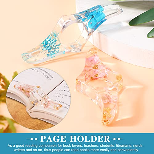 CALIDAKA 2pcs Transparent Thumb Book Page Holder Resin Book Page Holder Handmade Dried Flower Resin Thumb Ring Page Holder,Finger Bookmark Holder,for Reader Book Lover Literary(Transparent)