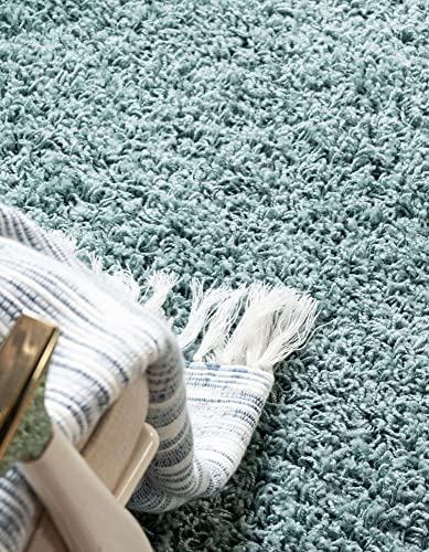 Rugs.com - Über Cozy Solid Shag Collection Rug – 3' x 5' Oval Light Slate Blue Shag Rug Perfect for Living Rooms, Large Dining Rooms, Open Floorplans
