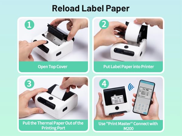 Memoqueen Label Maker Machine with 3 Roll Labels M200 Portable Label Makers, Upgrade 3 Inch Bluetooth Thermal Barcode Label Printer for Small Business/Home Use, for Retail, Logo, Labeling, Name, White