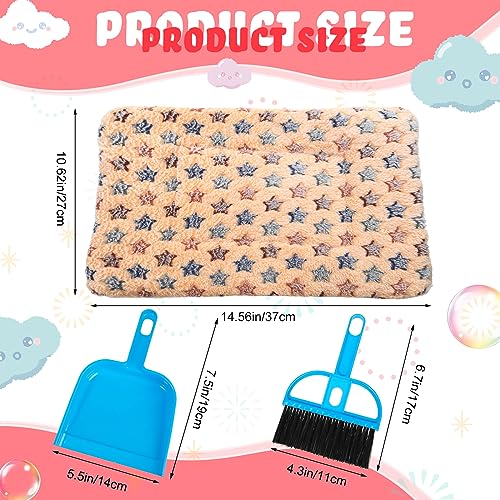 Yulejo 6 Pieces Guinea Pig Bed Plush Hamster Mat Bunny Bed Small Animal Sleeping Bedding Pads with Cleaning Dustpan Brush for Chinchilla Squirrel Hedgehog Small Animals (Cool Color, Star)